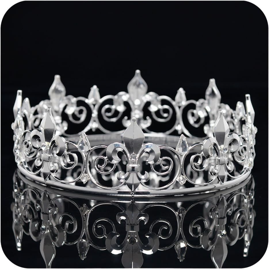 SWEETV Royal Full Round King Crown Crystal Tiara for Men Party Hats ...