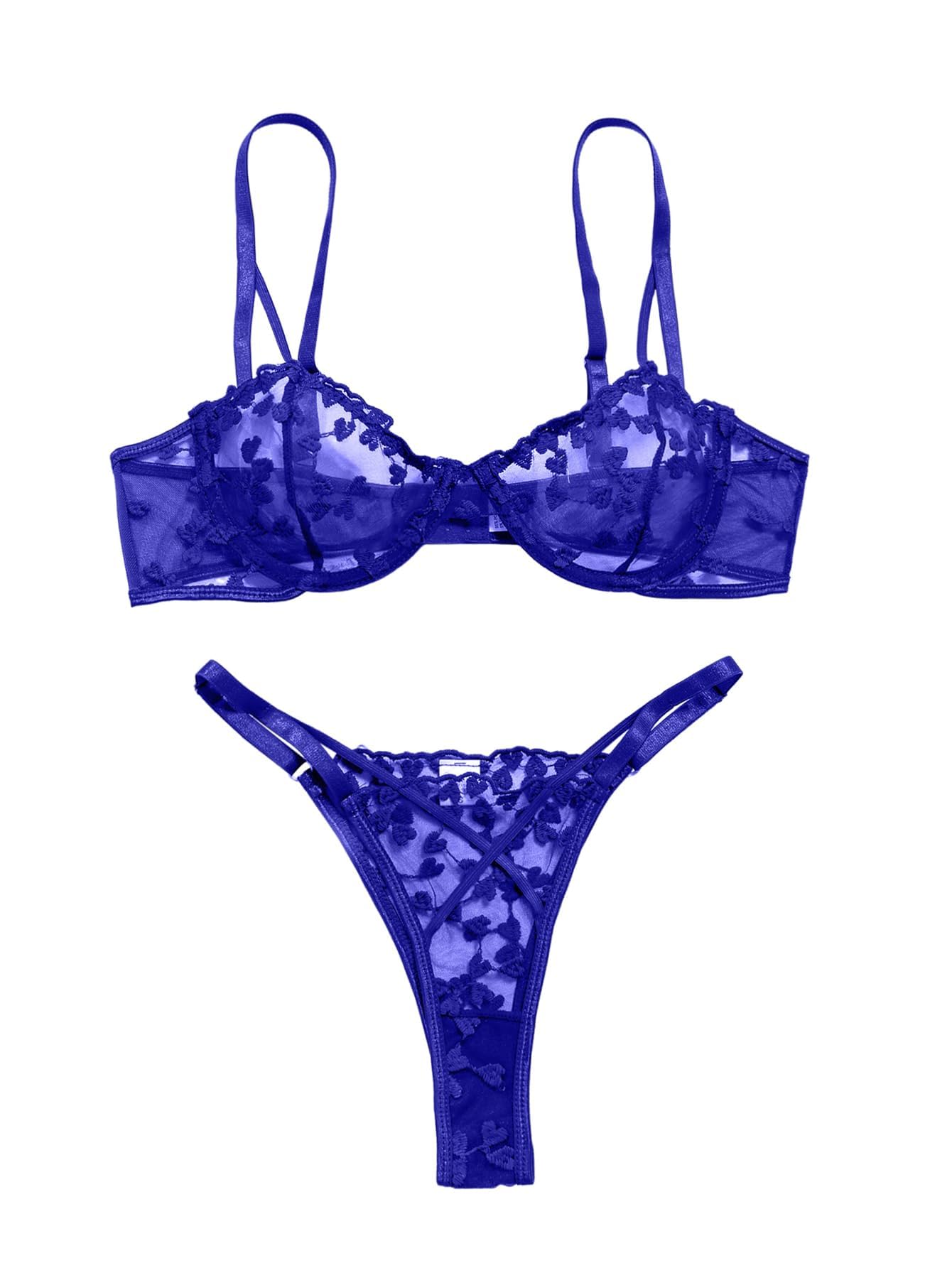 Snapklik.com : Sexy Cute Underwire Push Up Strappy Heart Embroidered ...
