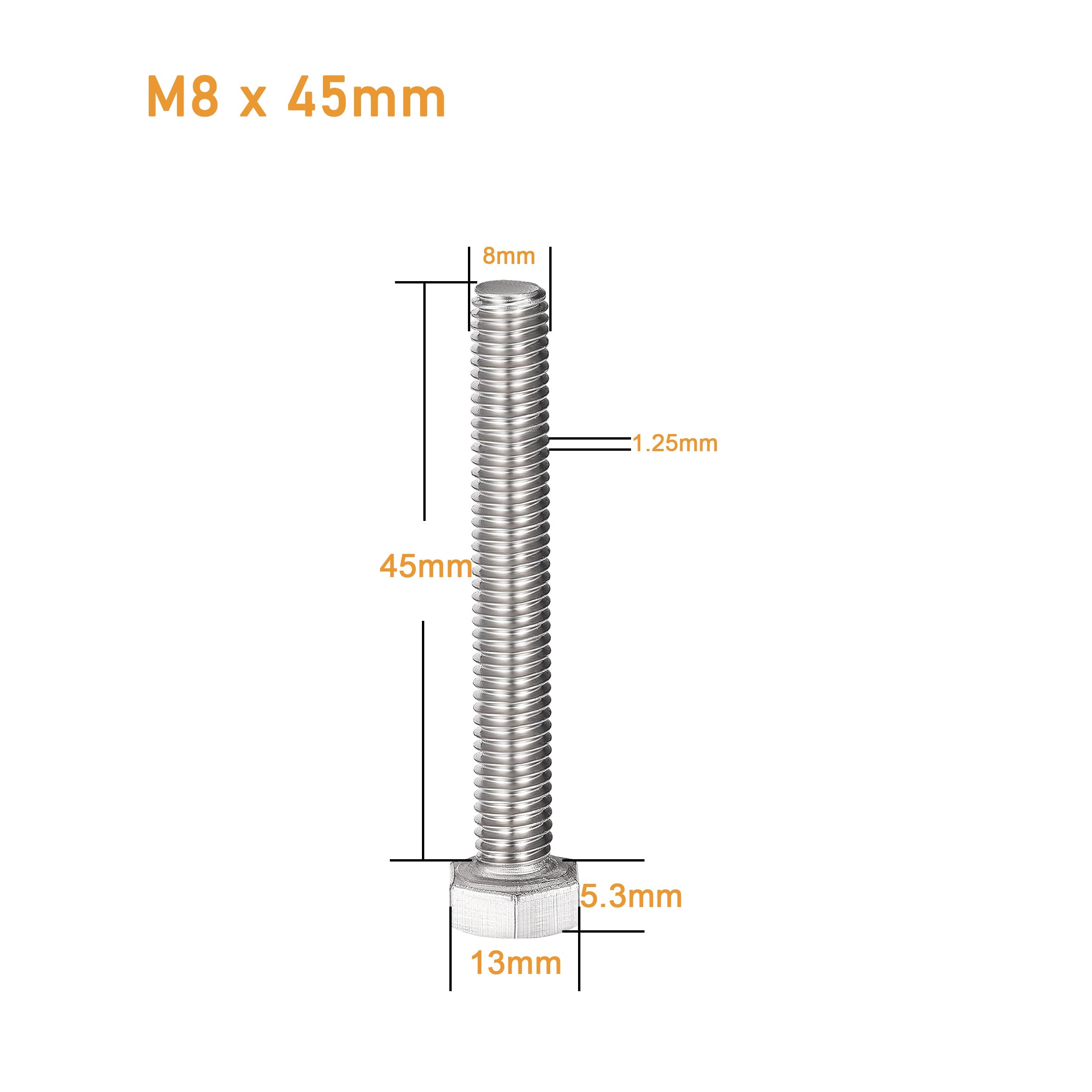 Snapklik.com : binifiMux 10-Pack M8 X 45mm Hexagon Bolts Hex Screws