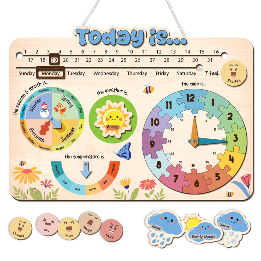 Wooden Perpetual Calendar Montessori Calendar For Kids, Months And Days ...