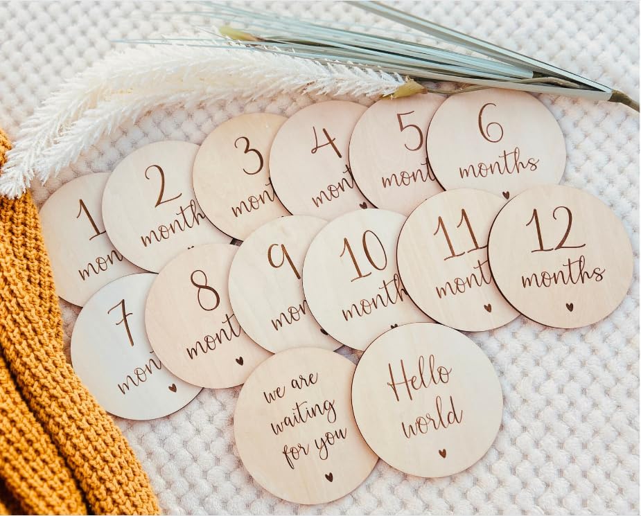 Amazon.com : Pequeño Baby Monthly Milestone Wooden Circles, 14 Newborn ...