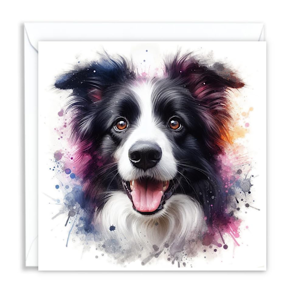 Border Collie Dog Watercolour Splash Effect Artistic Blank Greeting ...