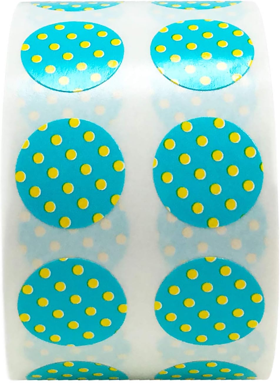 Amazon.com: 1/2" Inch Small Teal Labels with Yellow Polka Dots, 1,000 ...