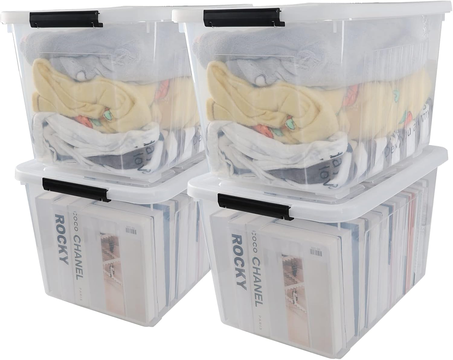 Amazon.com - Qqbine 70 Quart Large Clear Storage Totes, Plastic Storage ...