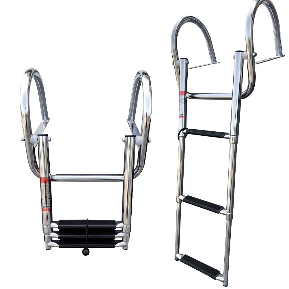 Amazon.com: 3 Steps Pontoon Boat Ladder, Stainless Steel Telescoping ...