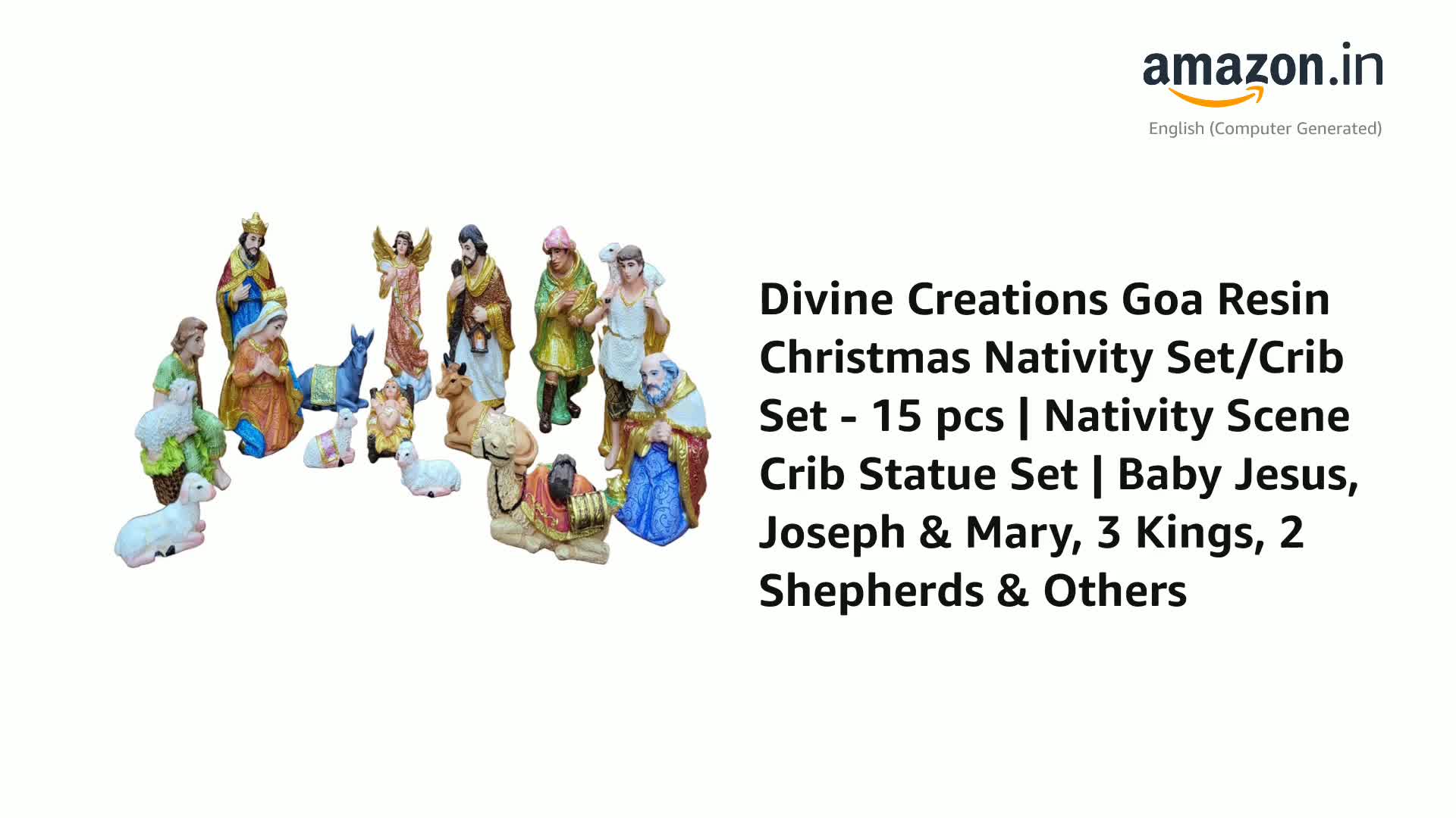 Watch Divine Creations Goa Resin Christmas Nativity Set/Crib Set - 15 ...