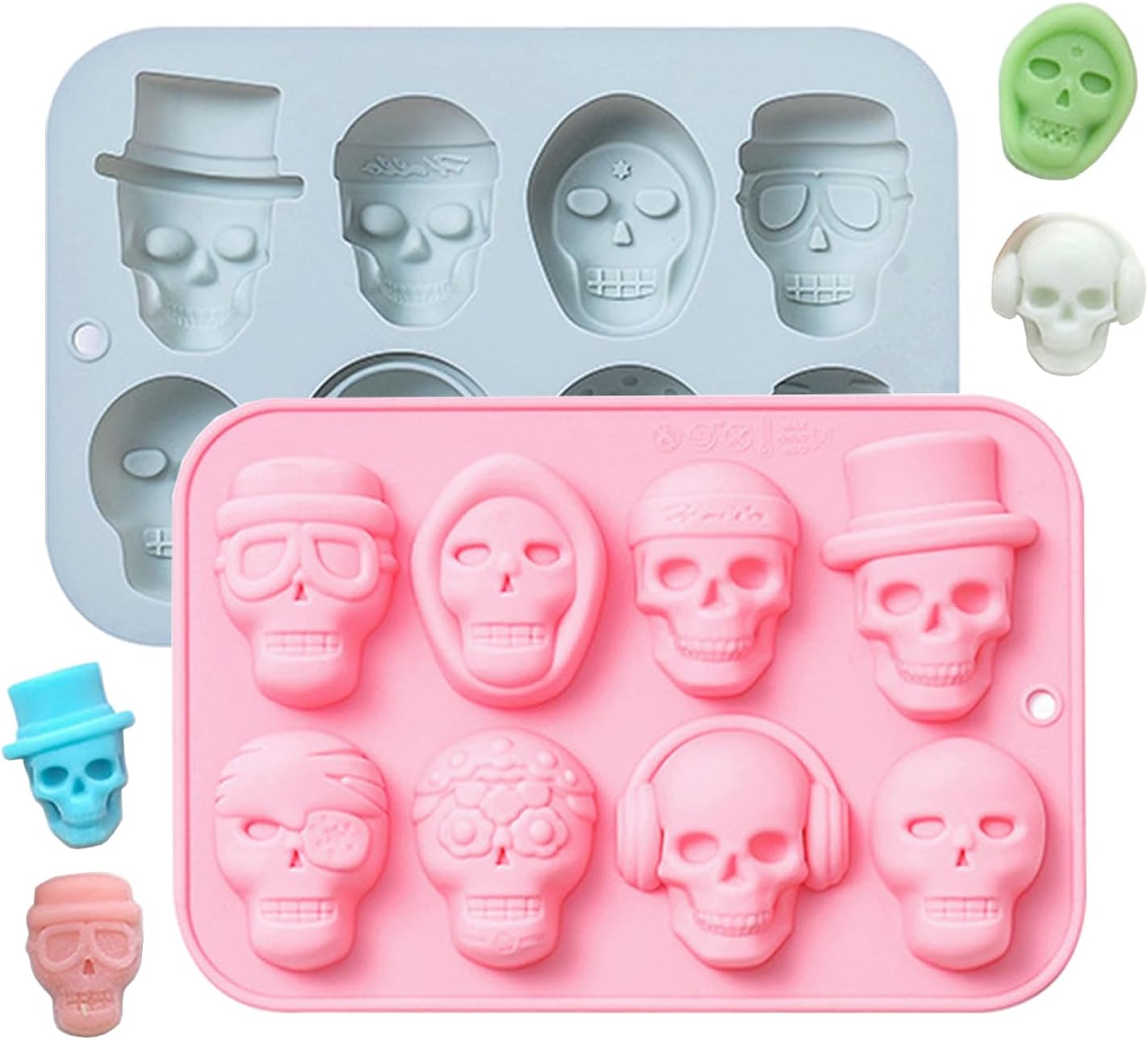Amazon.com: Skull Silicone Mold 2 Packs Halloween Chocolate Molds ...