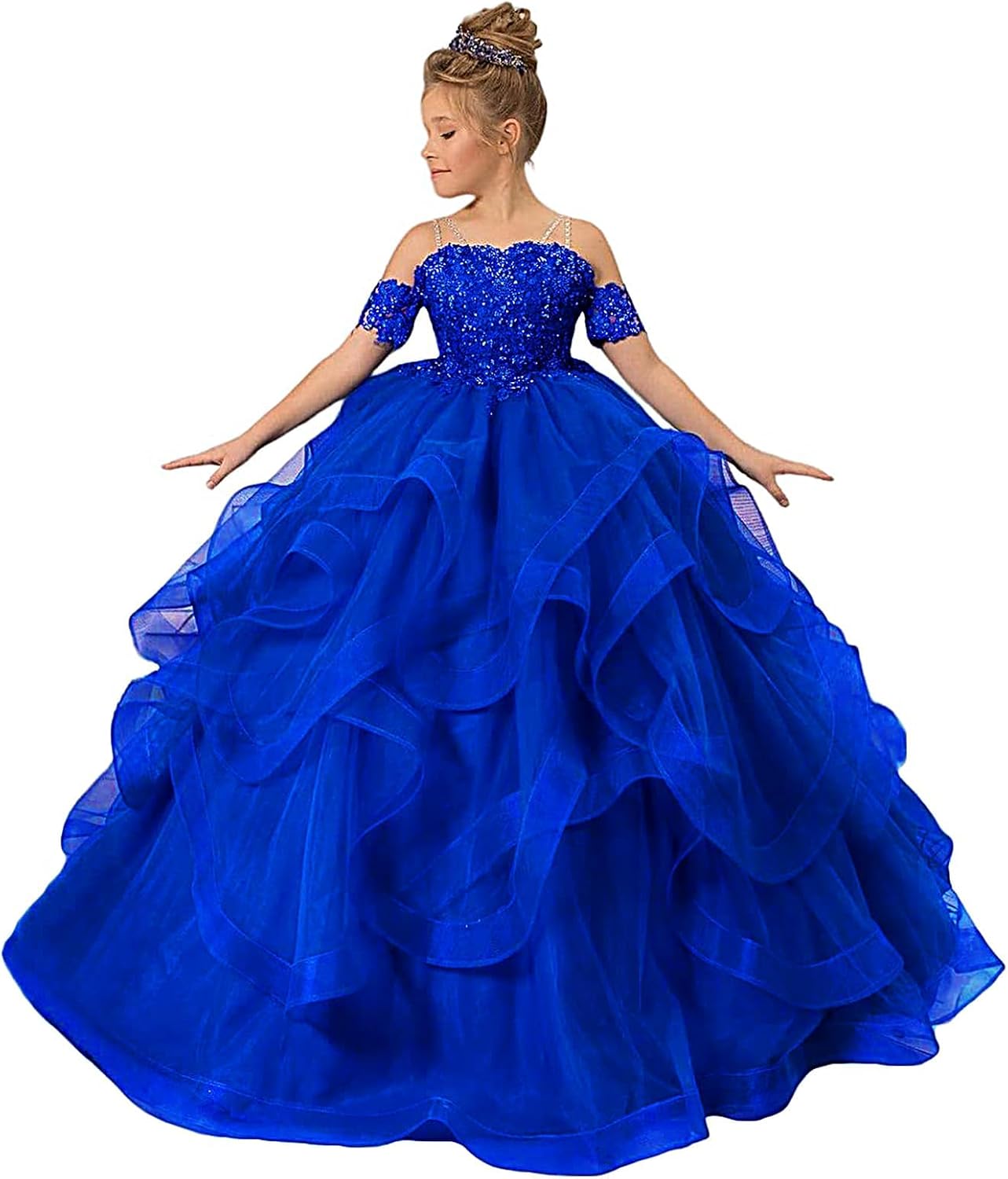 Amazon.com: Long Princess Girls Pageant Dress Tulle Ruffles Flower Girl ...