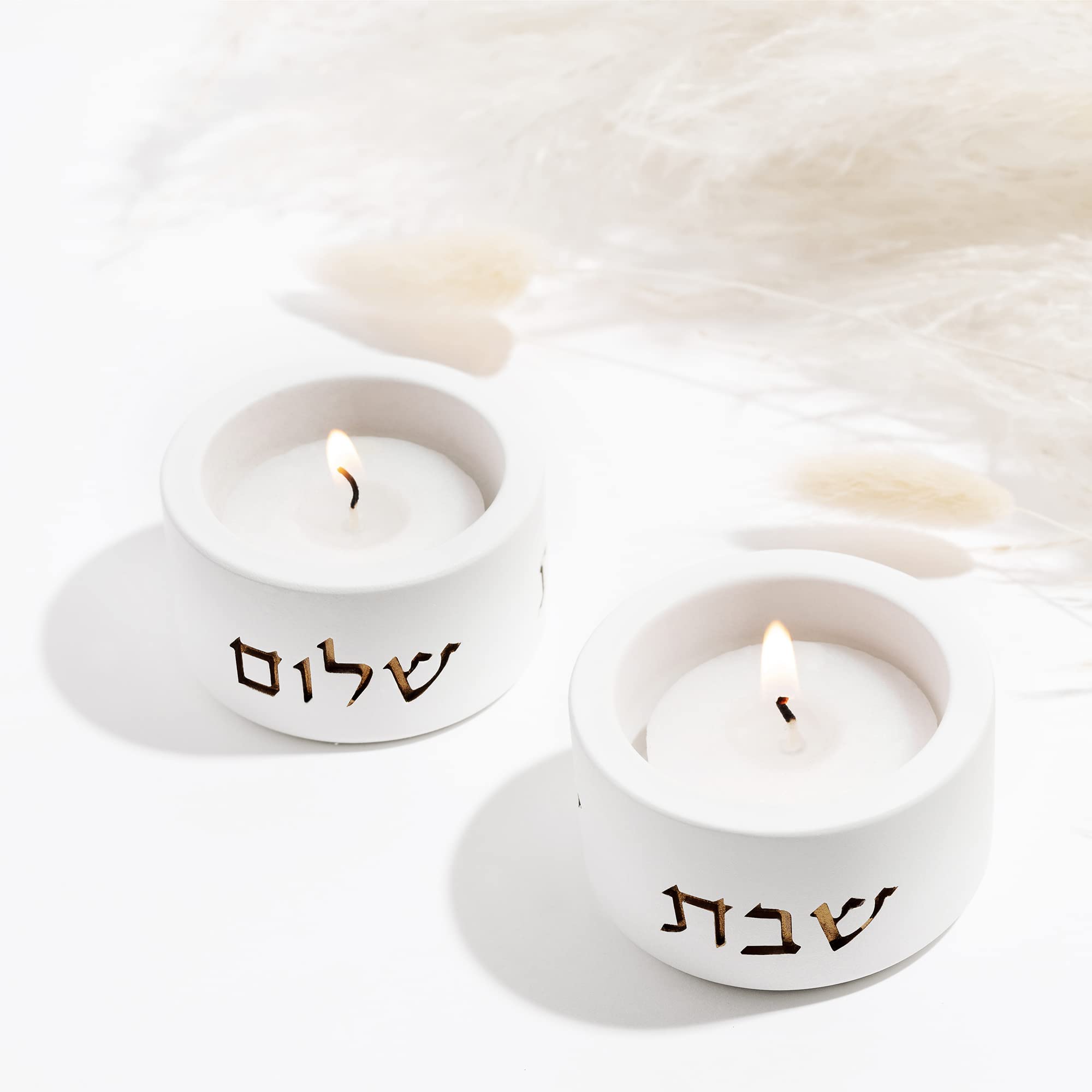 Amazon.com: SURI Concrete Shabbat Candle Holders in White | Judaica ...