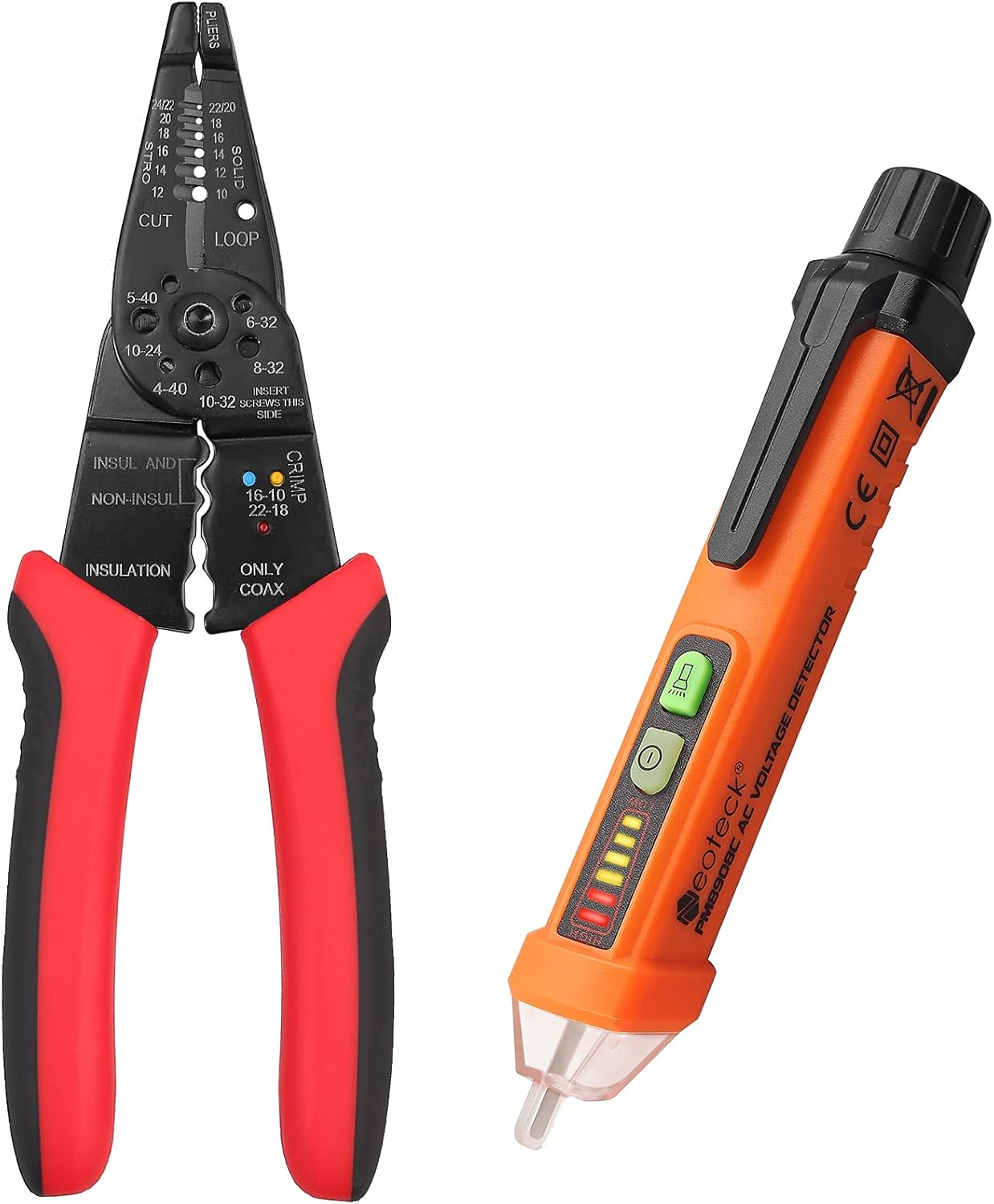 Neoteck Non Contact Voltage Tester 12V-1000V AC Pen+Wire Stripper 8 ...