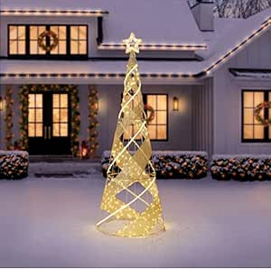 Amazon.com: Over 7’ Pre-Lit Slim Shimmer Tree Gold Christmas Decoration ...