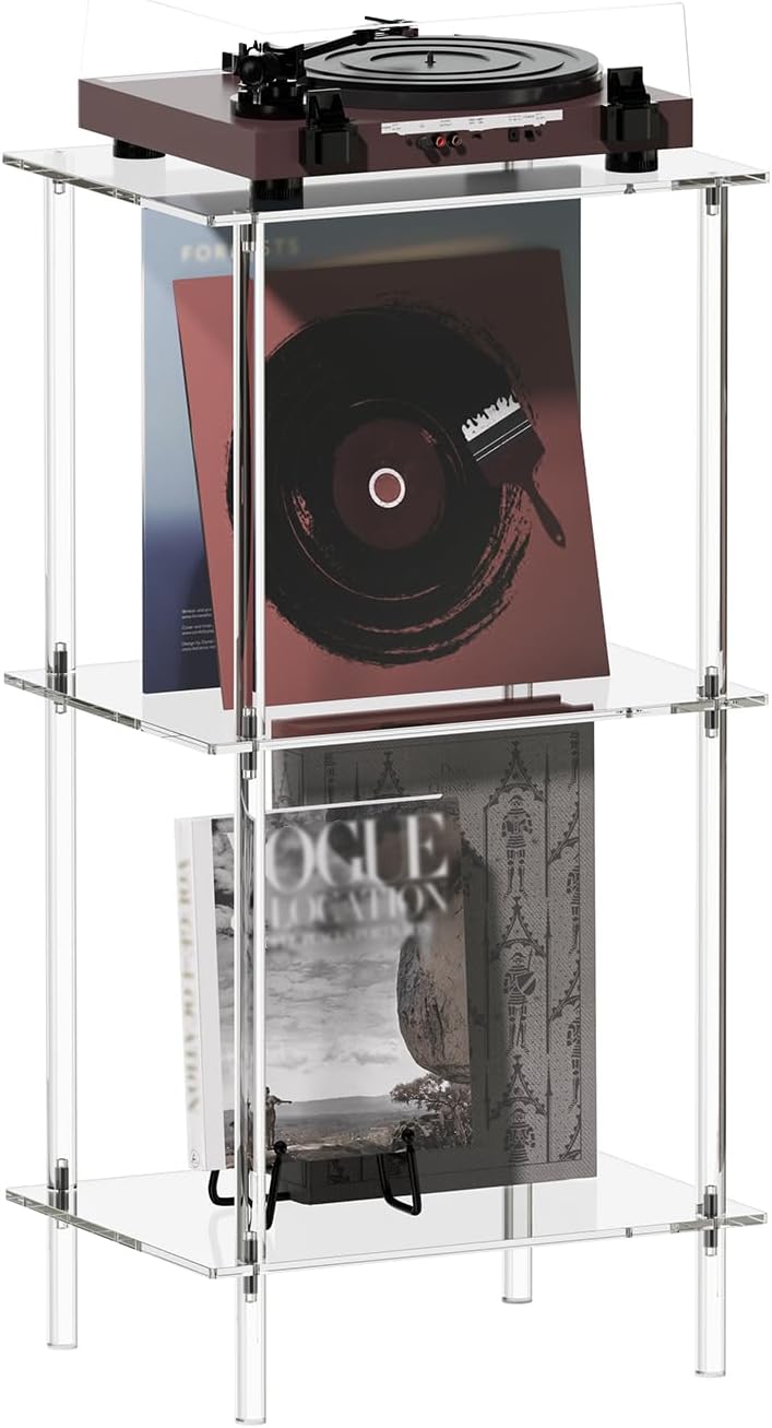 Amazon.com: HMYHUM Acrylic Record Player Stand with Vinyl Storage, 3 ...