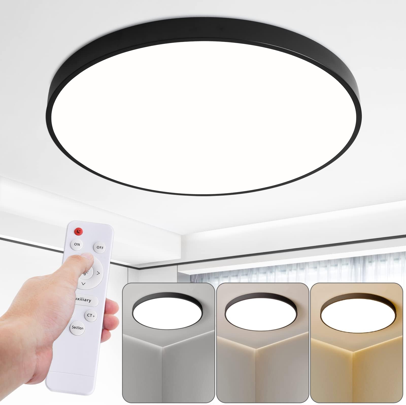 HOVENLA 24 Inch LED Flush Mount Ceiling Light, 48W 2800lm Bedroom ...