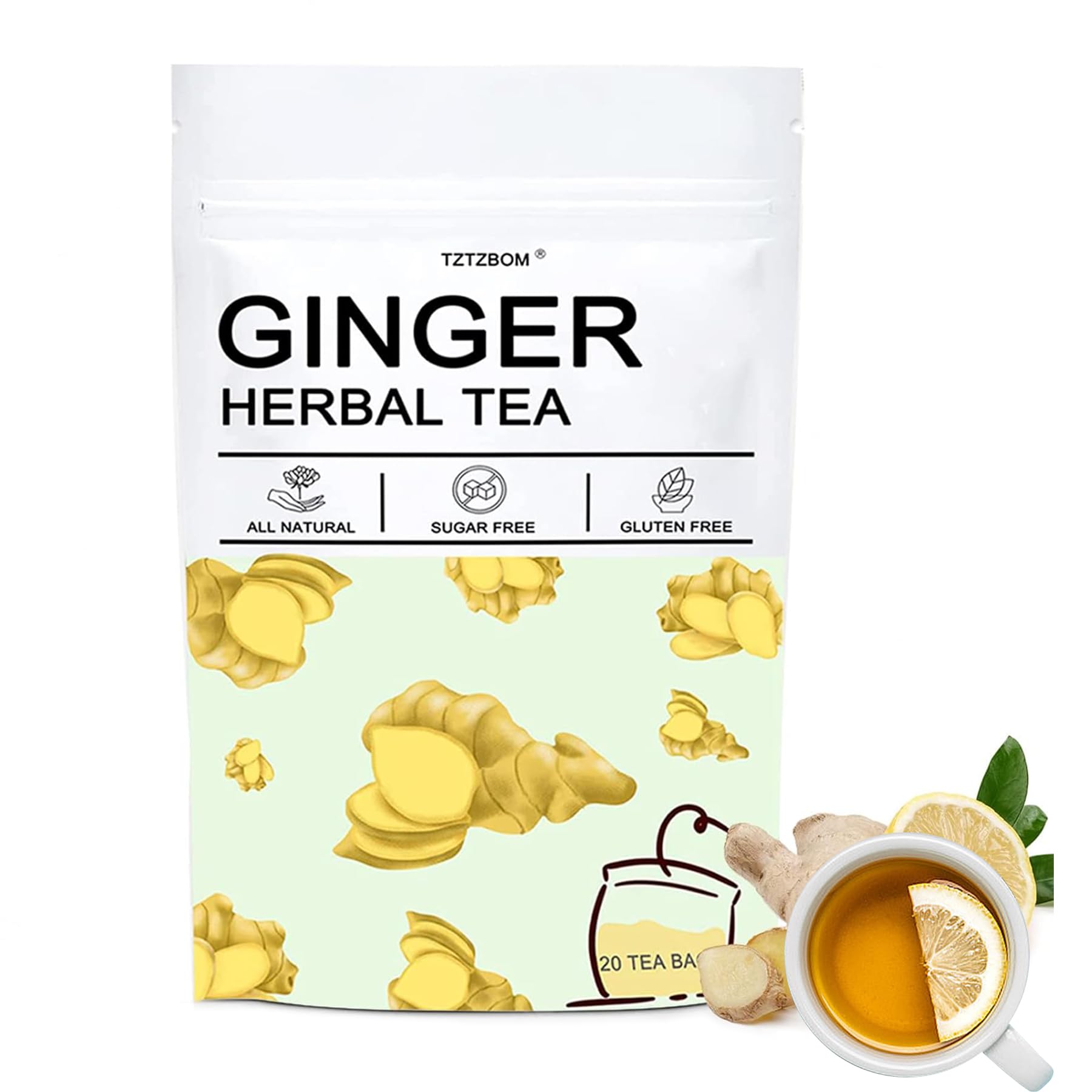 Amazon.com : TZTZBOM Ginger Tea Bags - 100% Pure Ginger Root & Lemon ...