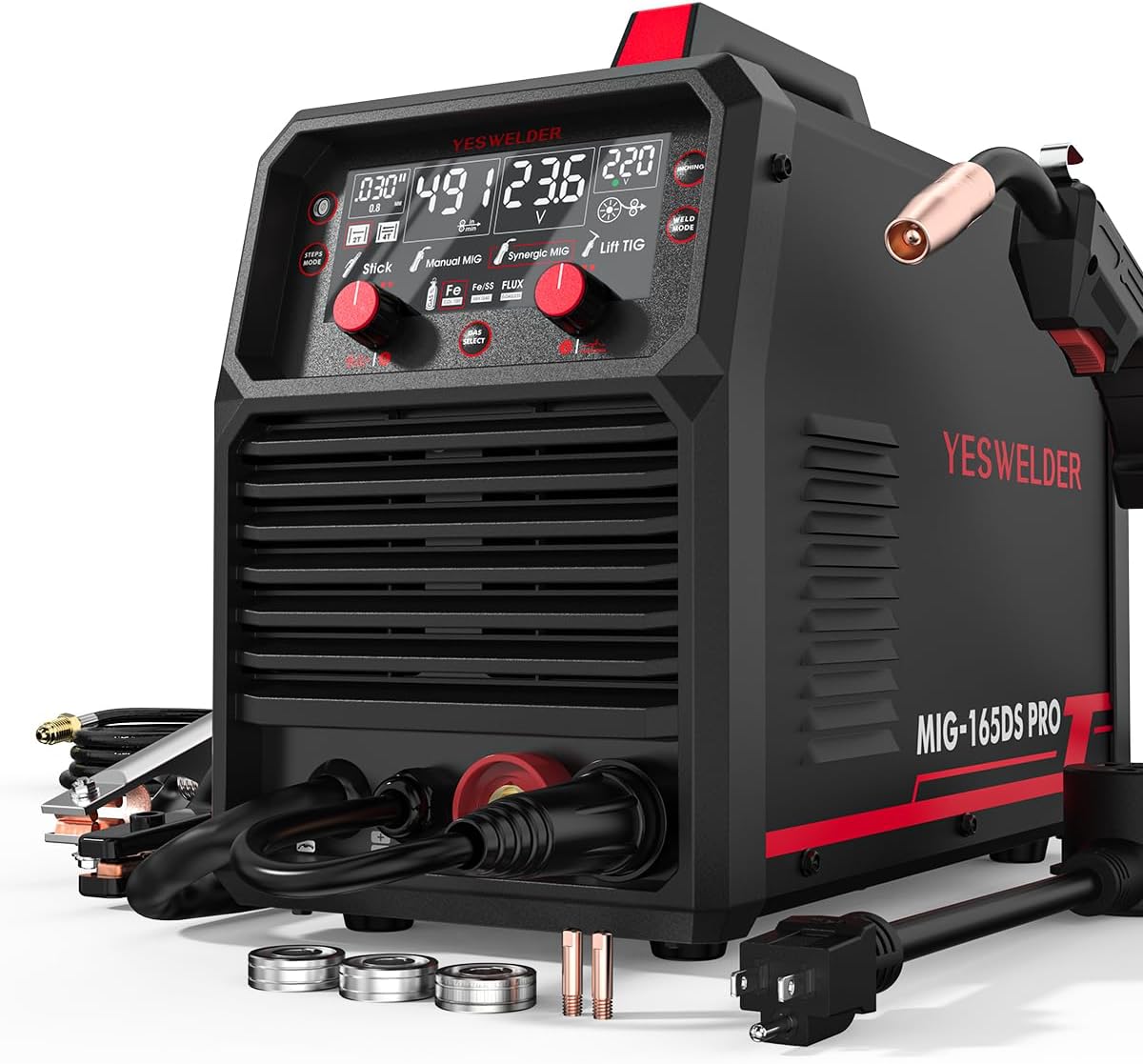 YESWELDER 165A MIG Welder, Flux Core MIG/Gas MIG/Lift TIG/Stick 4 in 1 ...