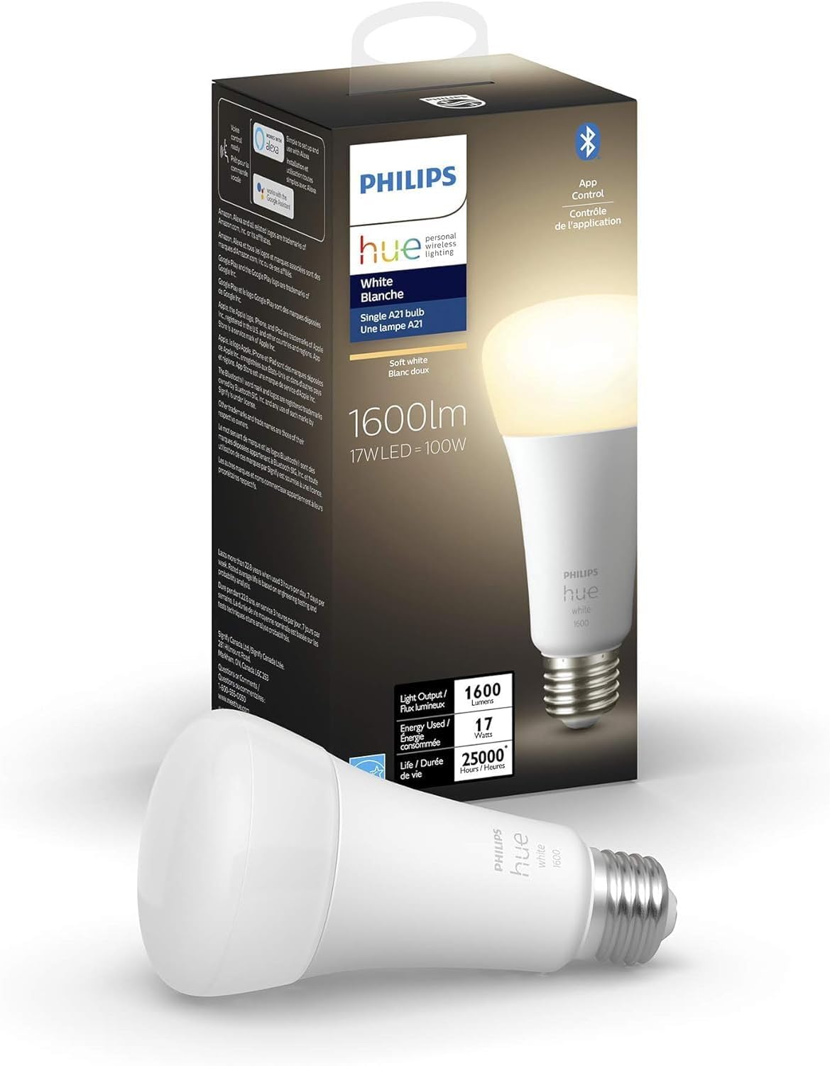 Philips Hue Smart 100W A21 LED Bulb - White Ambiance Warm-to-Cool White Light - 1 Pack - 1600LM ...