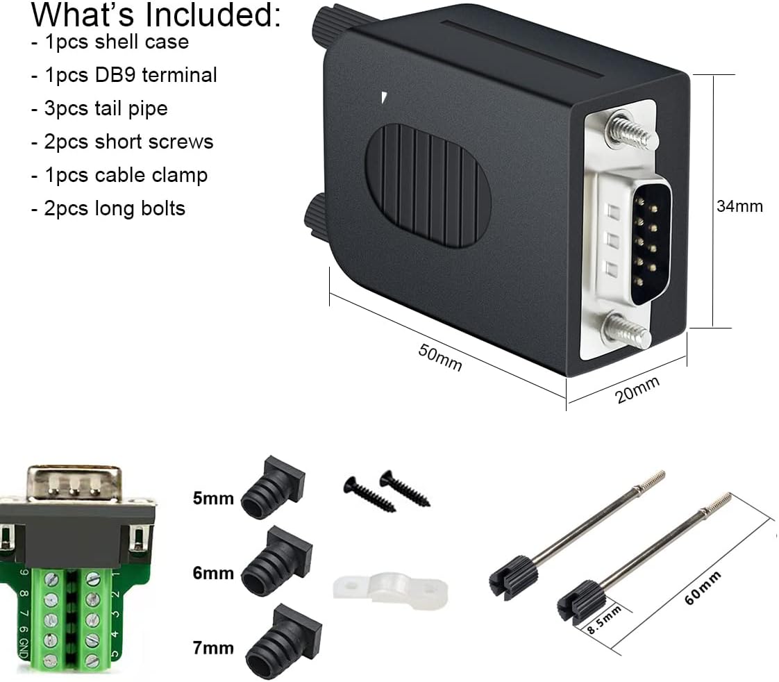 DTECH DB9 Female RS232 Serial Adapter with Screw Terminals Block and ...