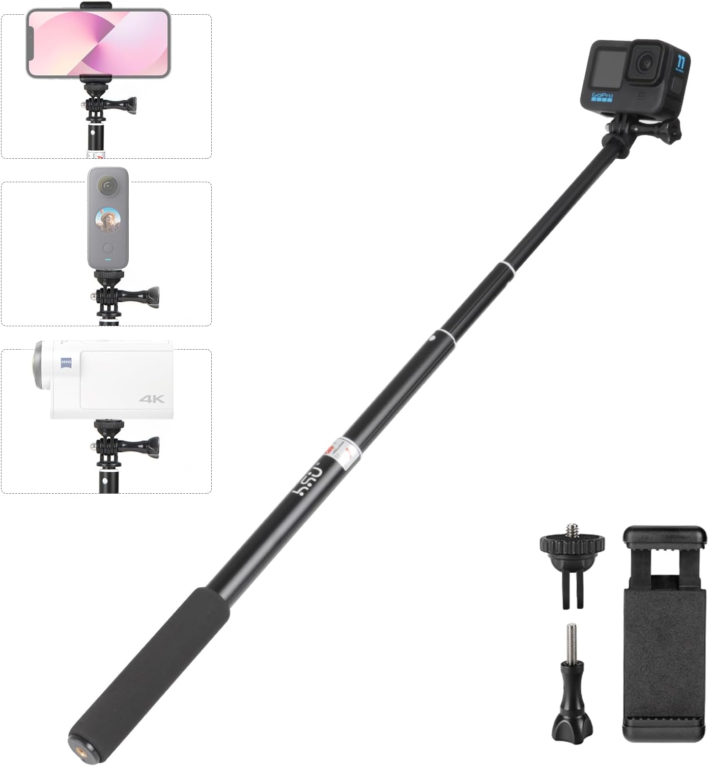 HSU Extendable Selfie Stick, Wasserdichter Handgriff für GoPro Hero 12 ...
