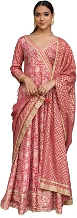 Amazon.com: TARA C TARA Rose Pink Floral jaal Printed Long Anarkali ...