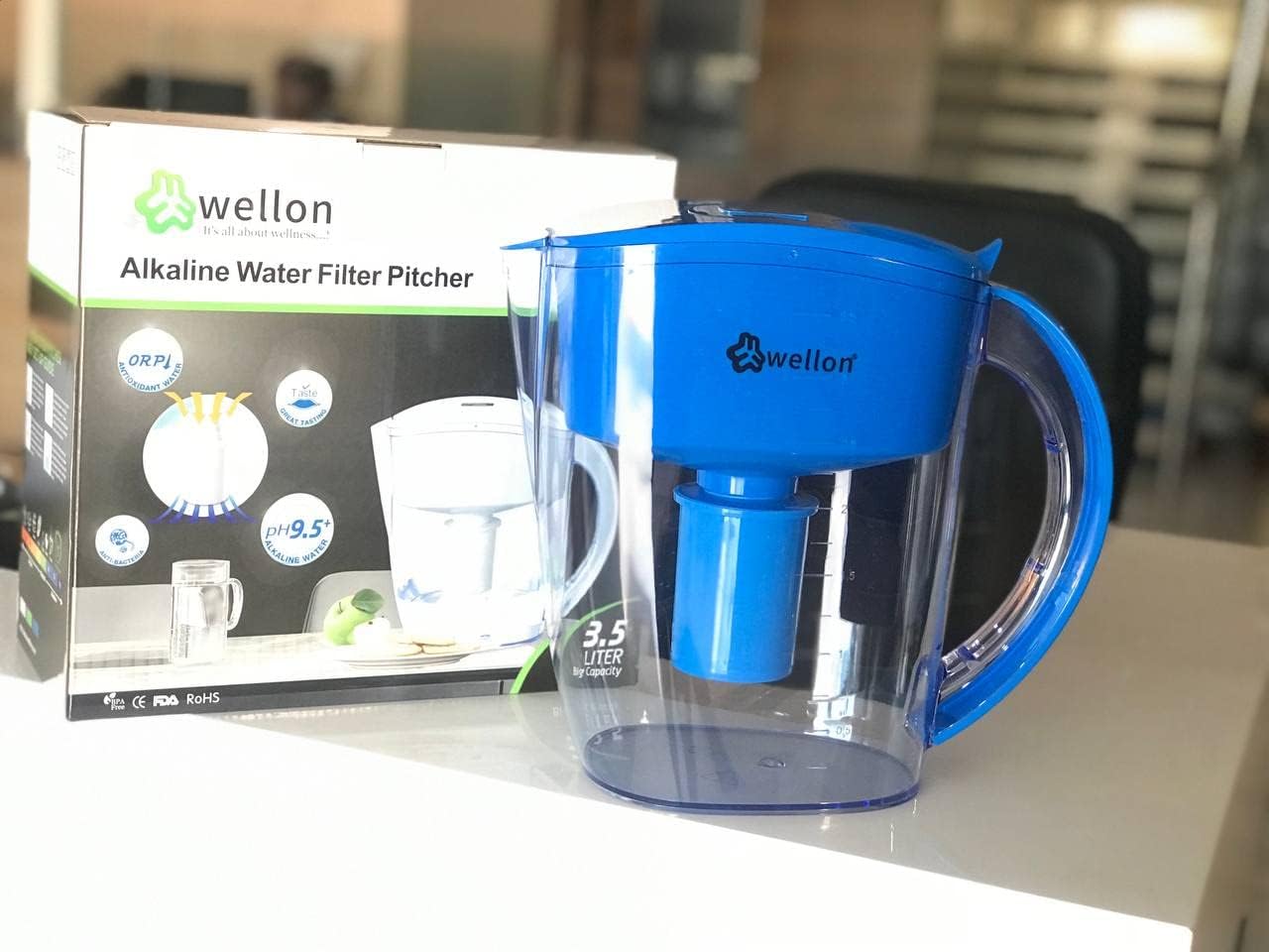Wellon Antioxidant Alkaline Water Filter Blue Pitcher Jug 3.5L : Amazon ...