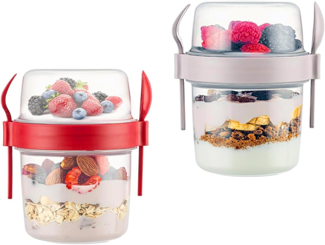 Seveston 2PCs Yogurt Pots 650ml Reusable overnight oats jar with lid On ...