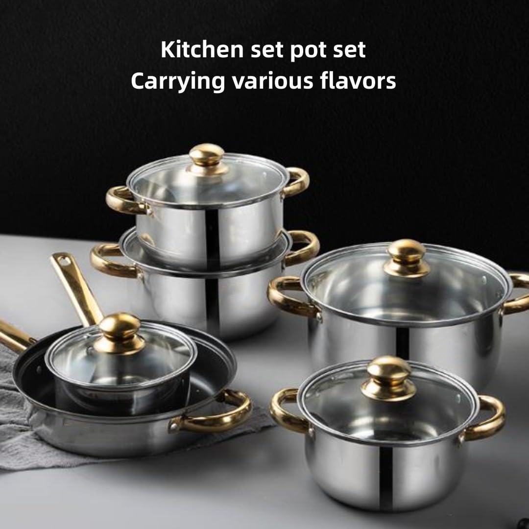 Space Saving Kitchen 12-Piece Stainless Steel With Non-Stick Pan ...