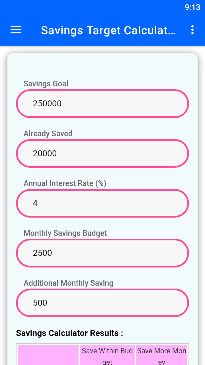 Savings Target Calculator - App on Amazon Appstore