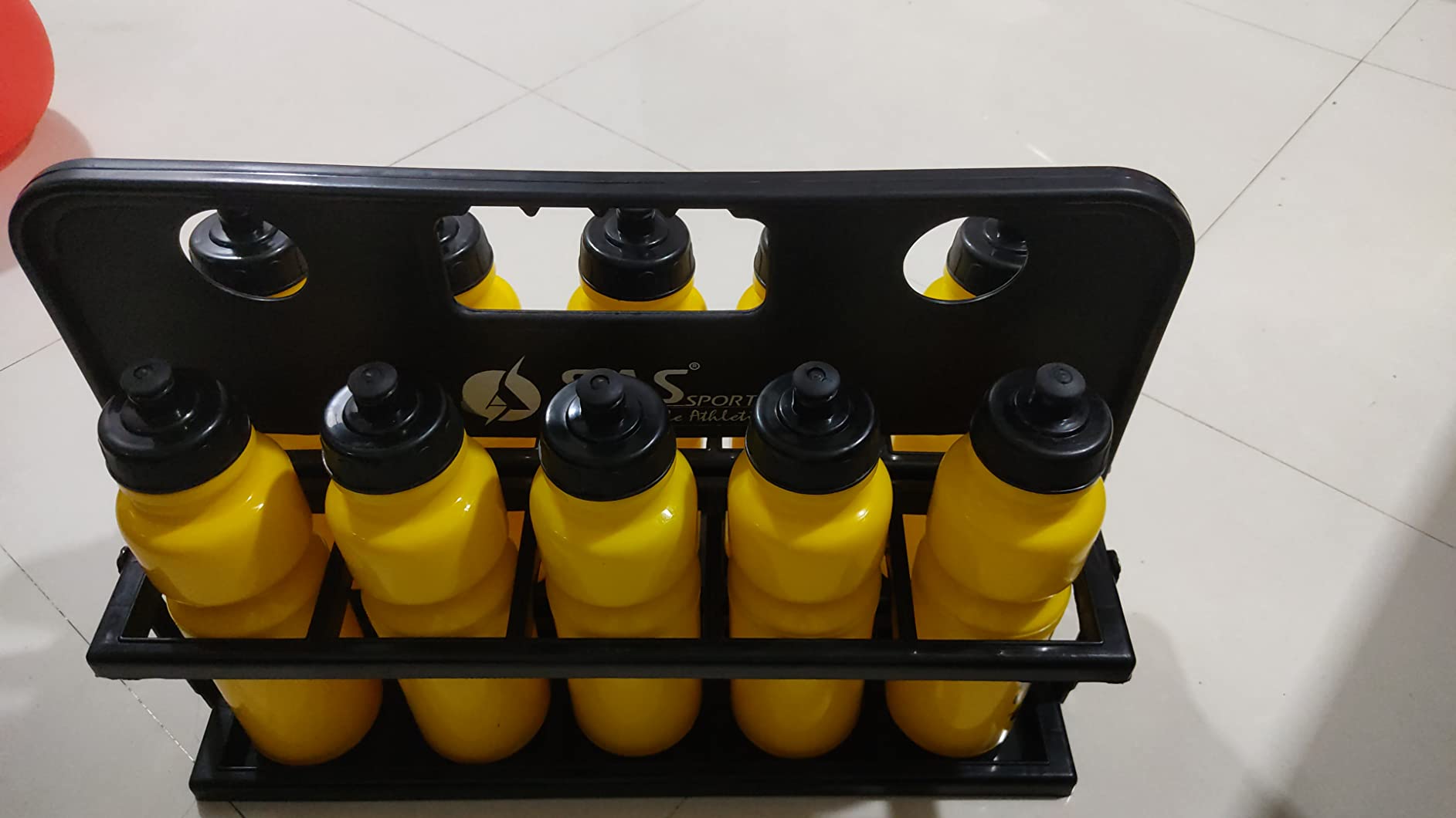 SAS SPORTS Folding Water Bottle Carrier with 10 Yellow Sports Sipper ...