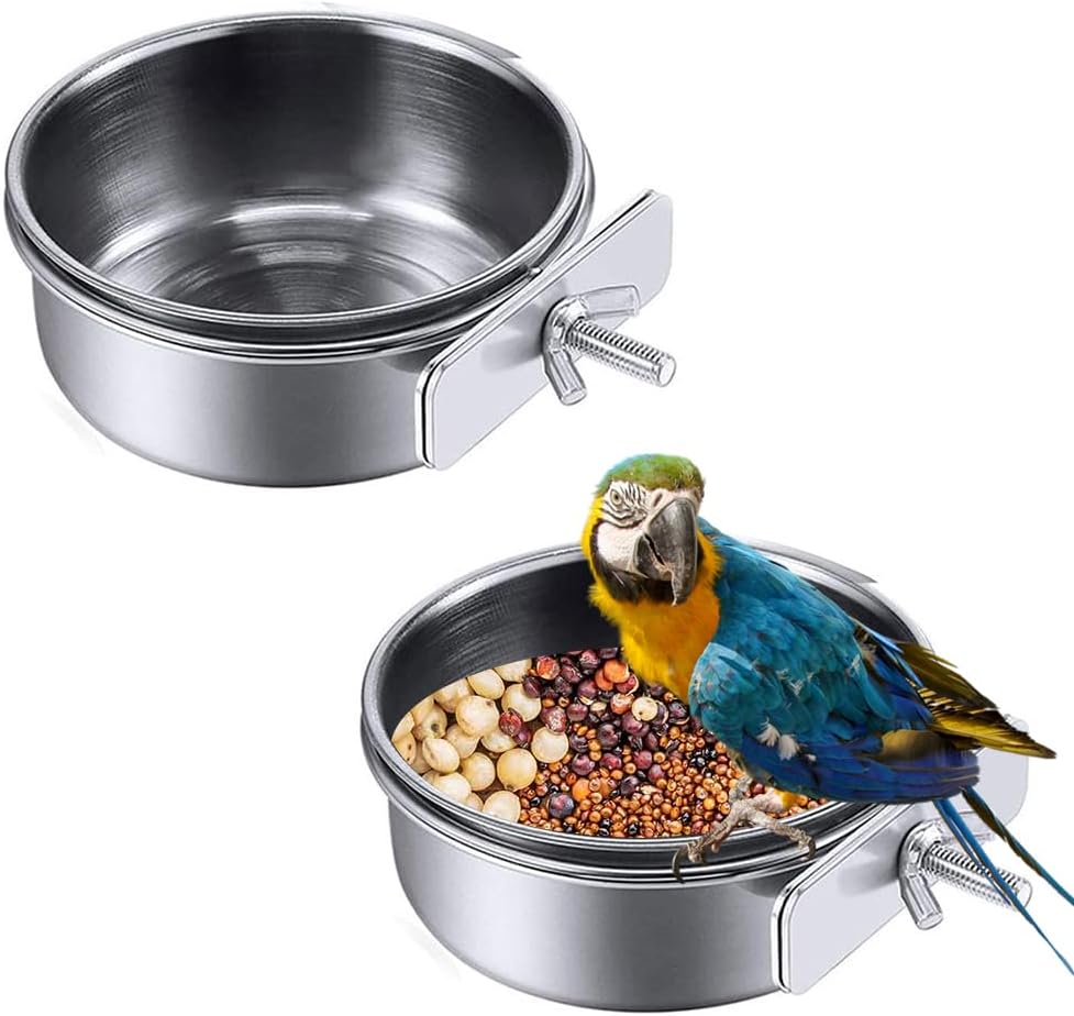2 Pcs Parrot Bowl Stainless Steel Parrot Feeding Cups Sturdy Water Bowl ...