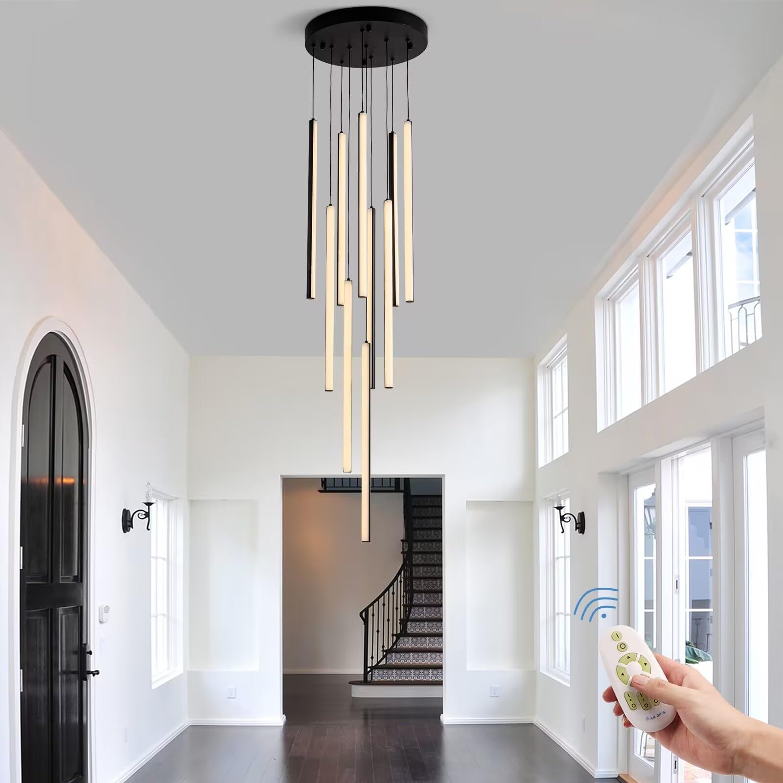 Bidesen 10-Lights Modern Crystal Chandeliers，High Ceiling Long Raindrop ...