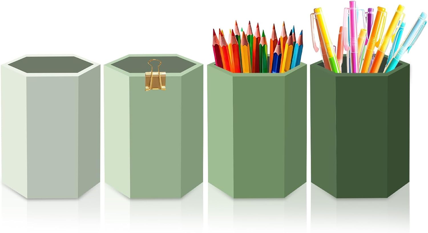 Amazon.com : Whaline 4Pcs Wooden Pen Holder Sage Green Hexagon Pencil ...