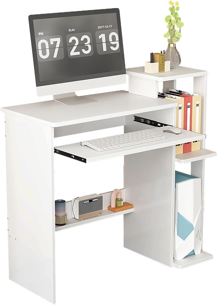 Amazon.com: YQ JENMW White Computer Desk with Bookshelf, Writing Study ...