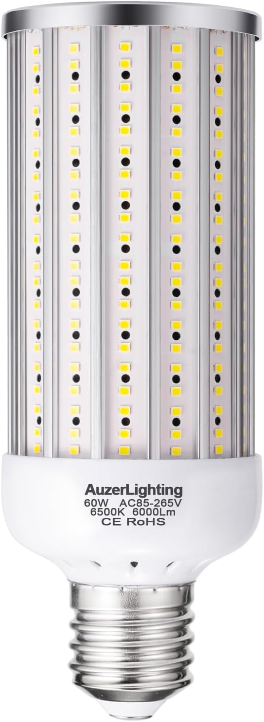AuzerLighting 60W LED Corn Light Bulb, Large Mogul E39 Base, 6000-Lumen ...