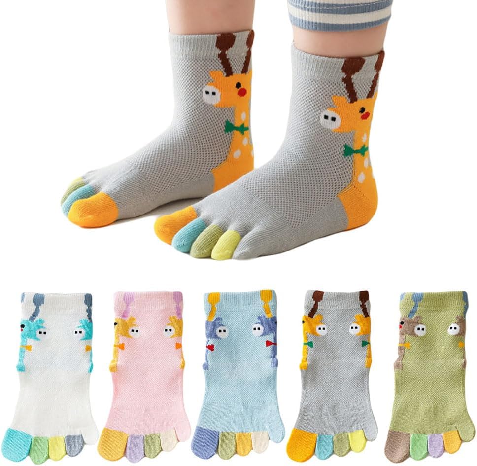 Amazon.com: Jnuoyim 5 Pairs Kids Toe Socks Cute Cartoon Animal Ankle ...