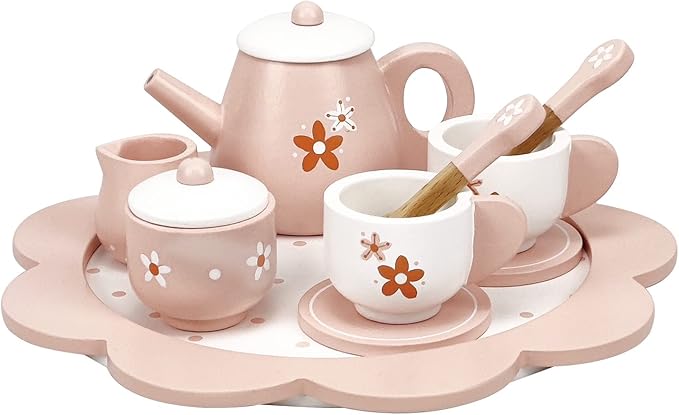 Amazon.com: Wooden Afternoon Tea Set Toys for Toddlers Realistic Teapot ...