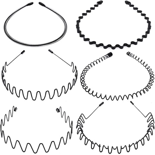 tao pipe 6 PCS Metal Headband Black Hair Hoop Spring Wave Hairband ...