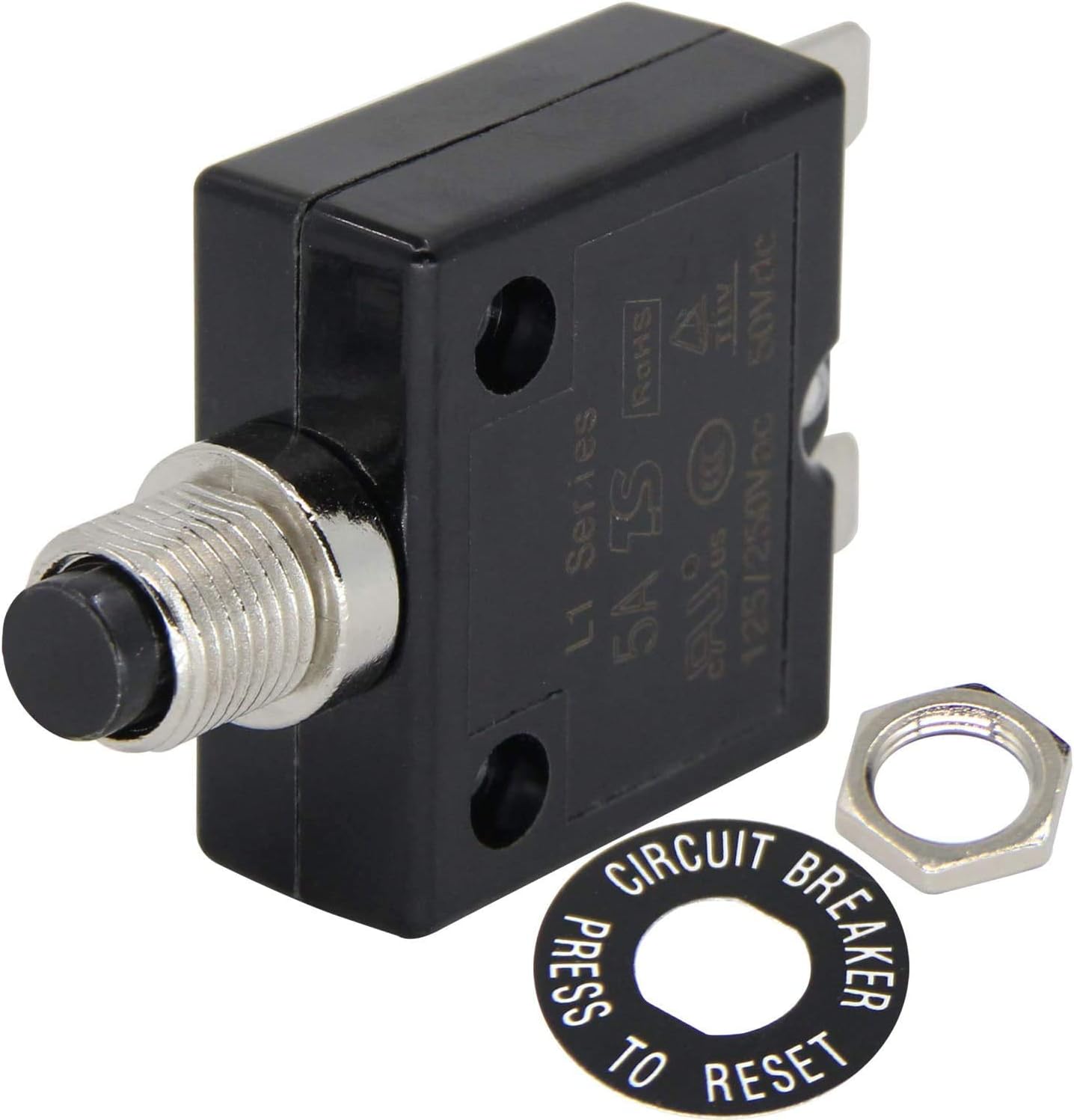 RKURCK 125-250V AC 50V DC Push Button Circuit Breaker 5 Amps Thermal ...
