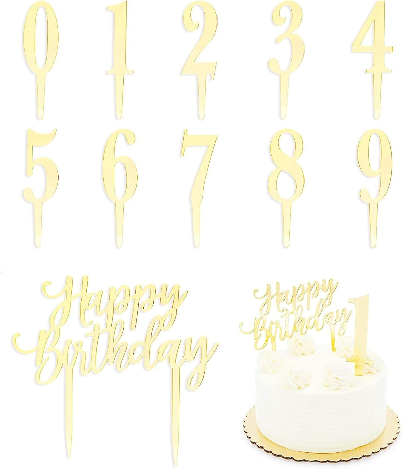 Amazon.com: Gold Happy Birthday Cake Topper and 0-9 Number Toppers (11 ...