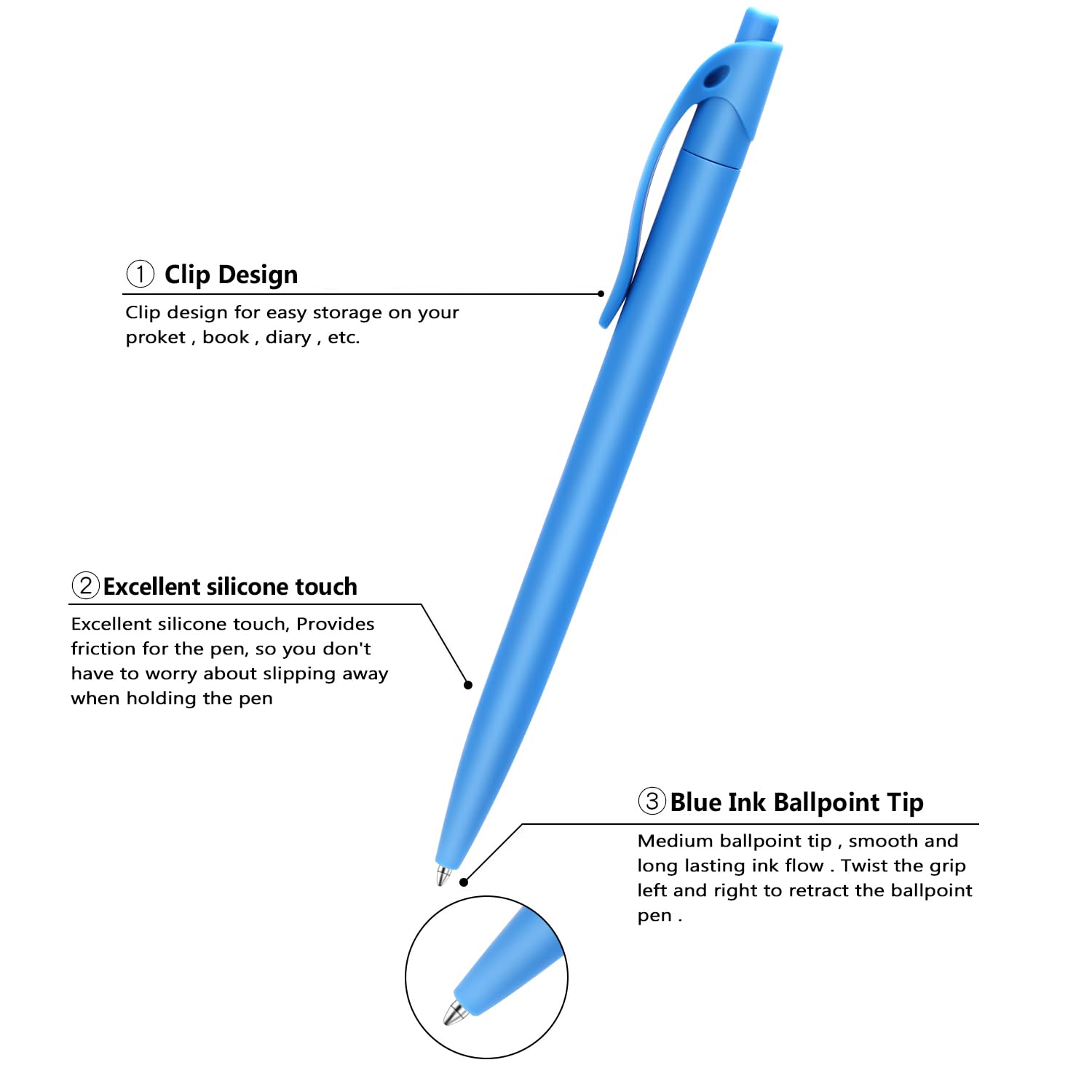 Snapklik.com : Blue Click Pens, 80 Pack, Retractable Ballpoint Pens ...