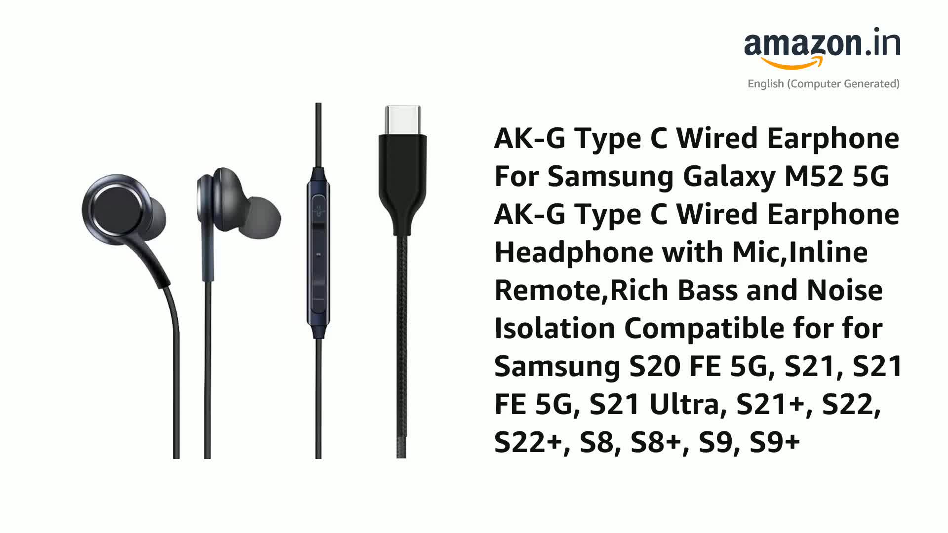 Watch AK-G Type C Wired Earphone For Samsung Galaxy M52 5G AK-G Type C ...