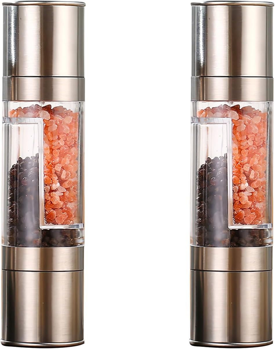 2Pcs Salt and Pepper Grinder, 2 in 1 Pepper Mill with Two-Head, 304 ...