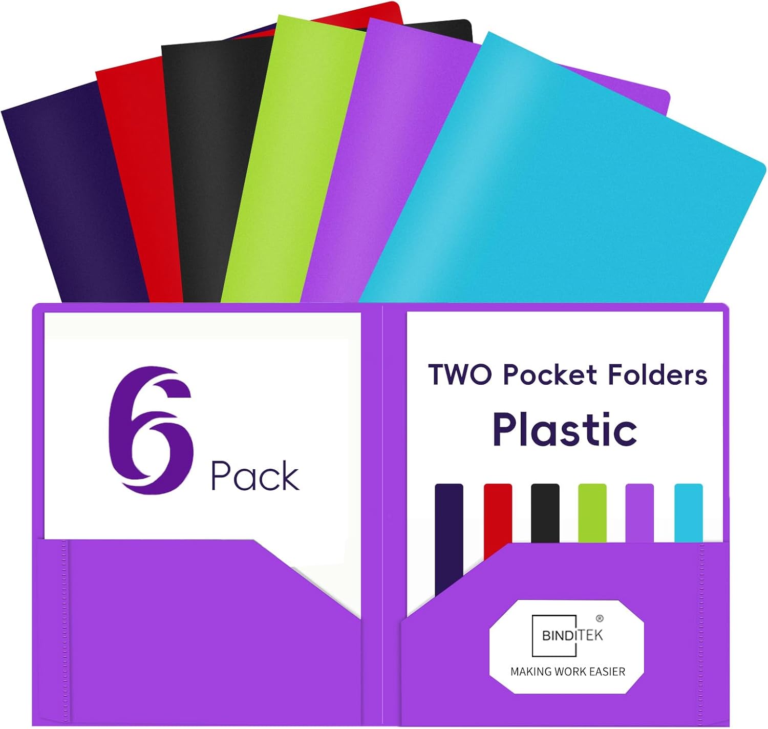 Amazon.com : Binditek Plastic Folders with Pockets (6 Pack, Assorted ...