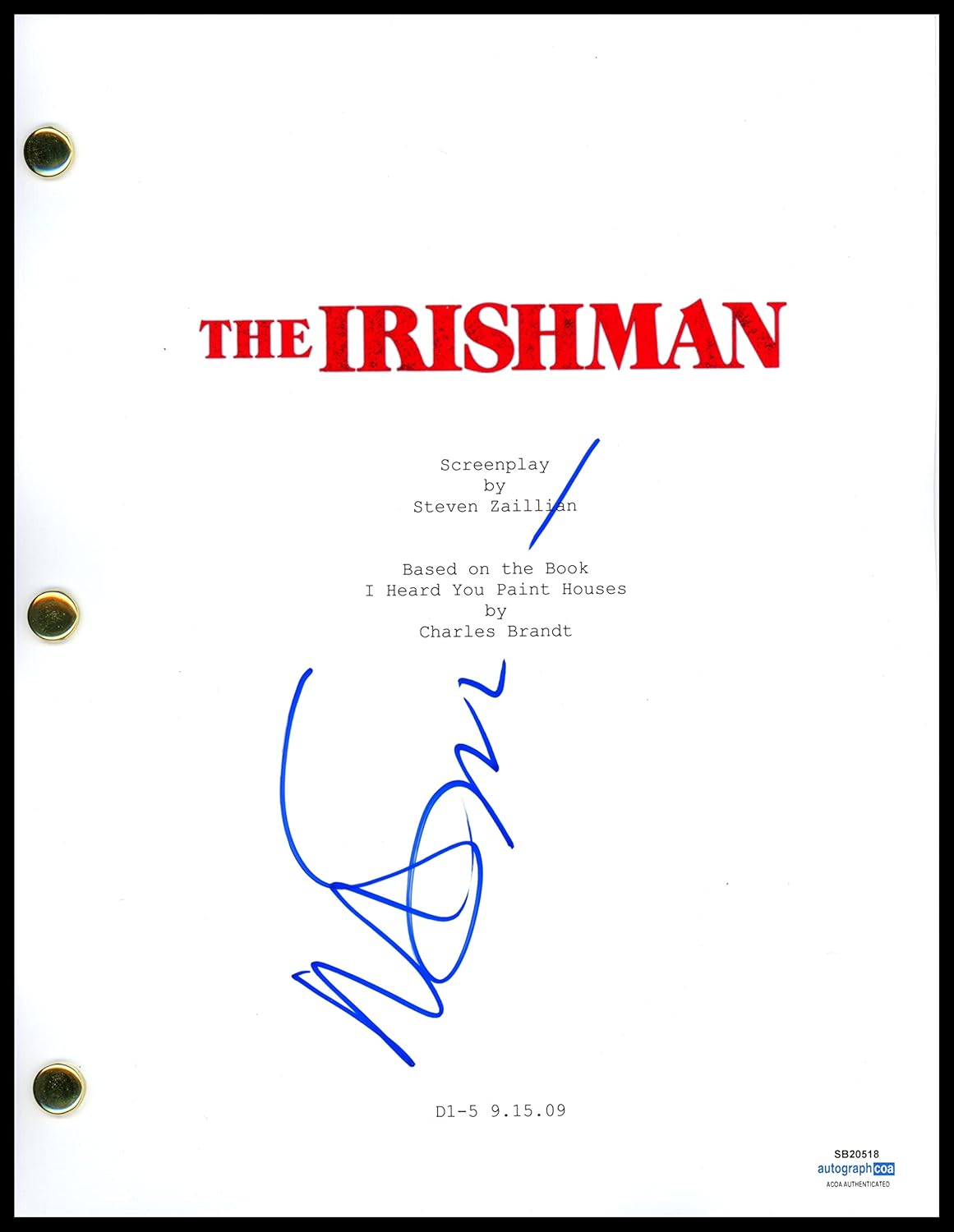 Martin Scorsese"The Irishman" AUTOGRAPH Signed Full Script Screenplay ...