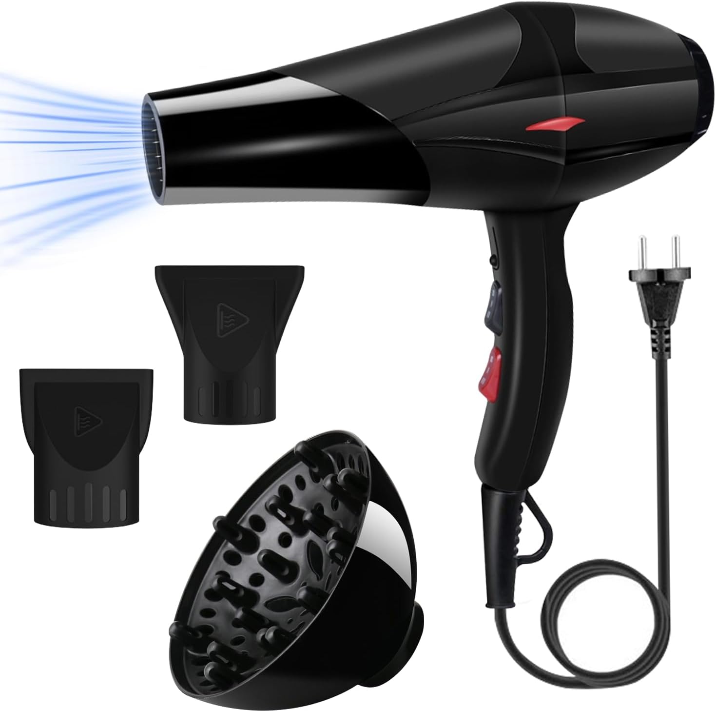 Secador de Pelo, 1800W Secadora de Cabello Iónico, Baja Potencia con ...