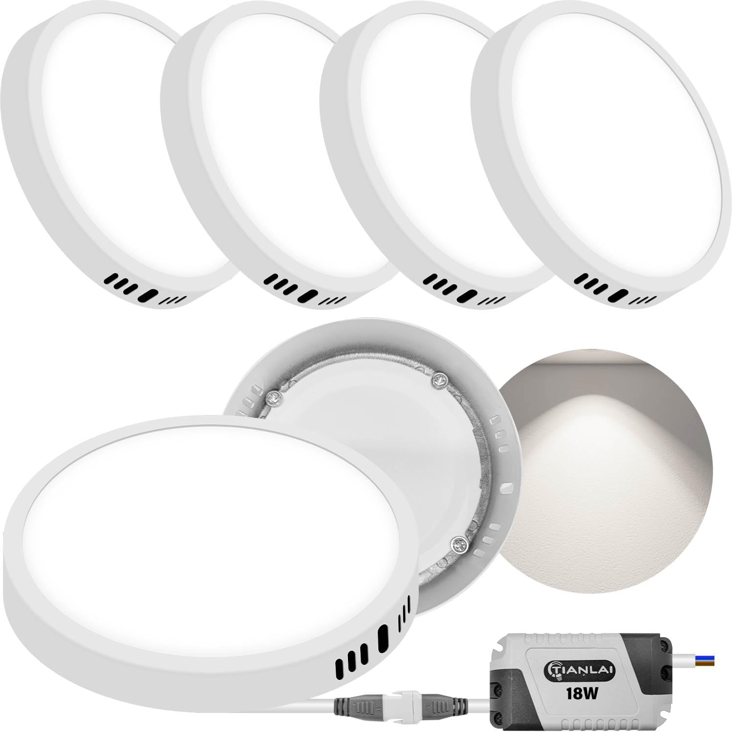 Paquete de 5 Lampara de Techo Led 18W,Lámpara LED Interior de Techo ...