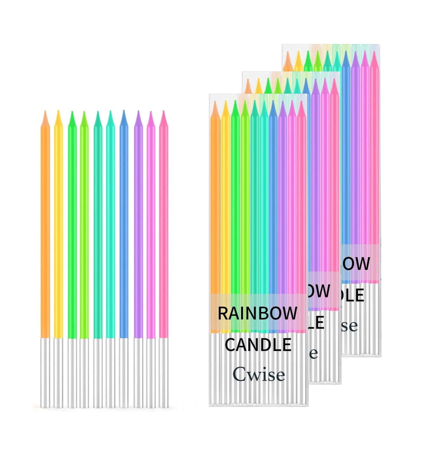 Amazon.com: Cwise-30 Count Rainbow Birthday Candles -Long Thin Cake ...