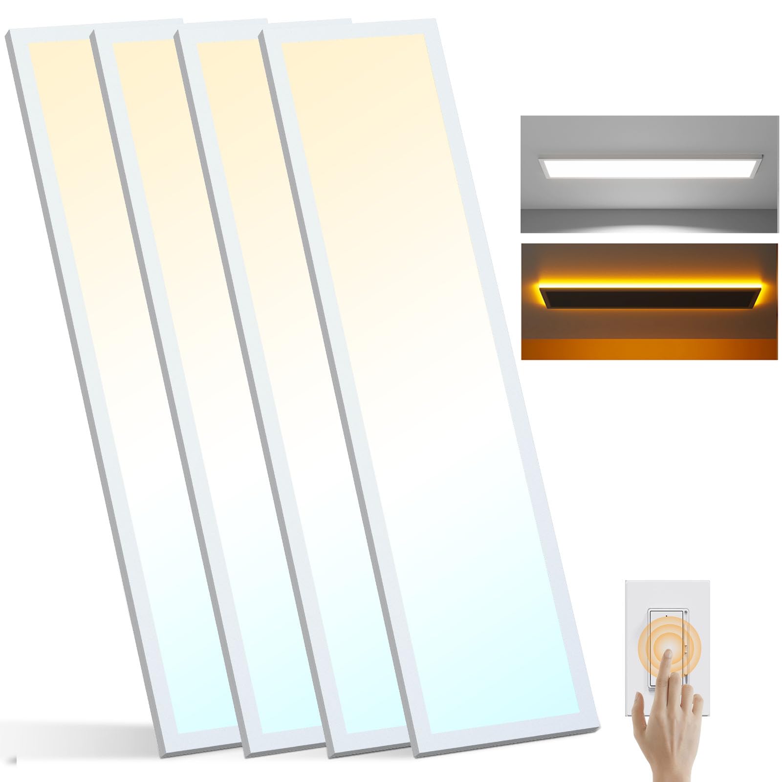 AIKVSXER 4pack 1x4 LED Flat Panel Light Surface Mount with Night ...