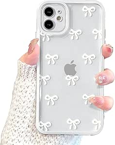 Amazon.com: EYZUTAK Case for iPhone 12, Clear Cute Ribbon Bowknot Pattern Aesthetic Transparent ...