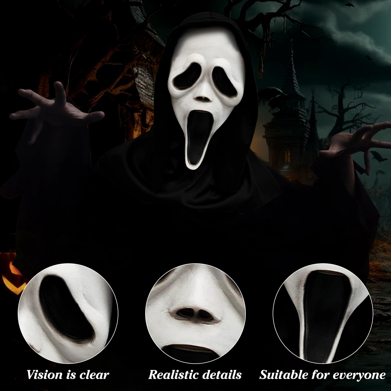 Snapklik.com : YumSur Halloween Mask Ghost Scary Skull Mask Horror Full ...