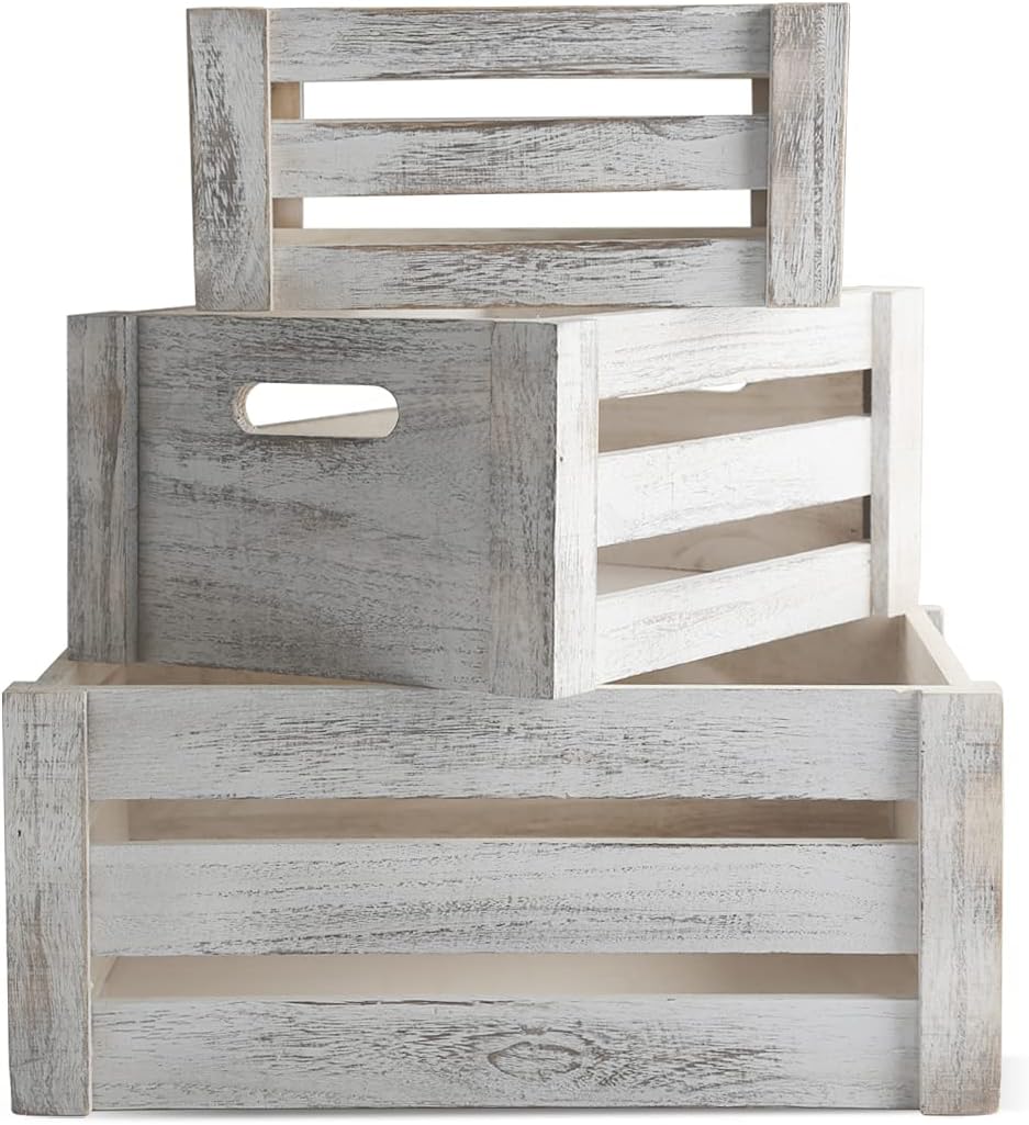 Amazon.com : Besmall White Crates Wooden Set of 3, Decorative Vintage ...